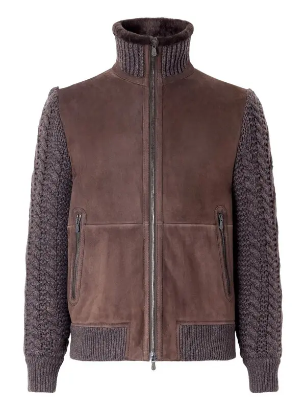 Brunello Cucinelli Shearling And Cable-knit Cashmere Jacket - Brown