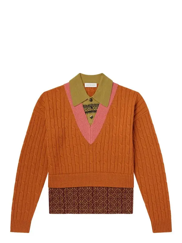 Dries Van Noten Cable-knit Wool And Cotton-blend Sweater - Orange