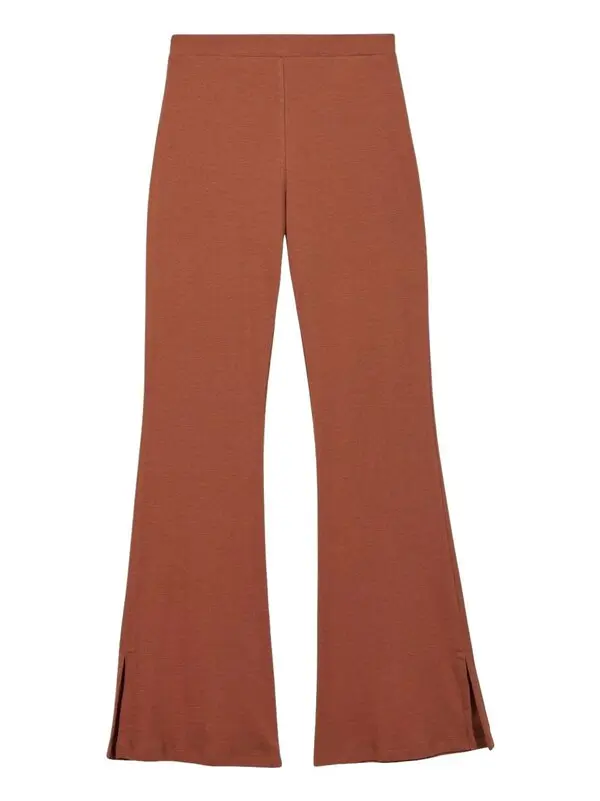DĀL THE LABEL Wool Blend Knit Flare Pants With Split Cuffs - Brown
