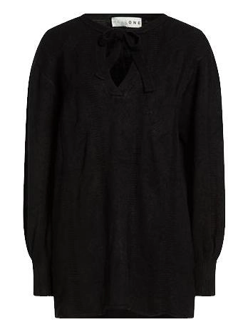 HAVEONE Lace-up Neckline Sweater - Black