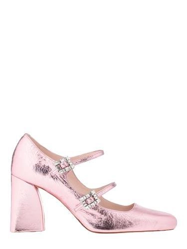 ROGER VIVIER Mary Jane Pumps In Metallic Leather With Crystal Embellishments - Pink