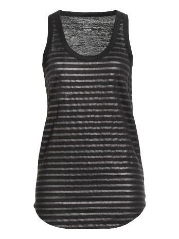 Majestic Filatures Striped Linen Blend Tank Top - Black