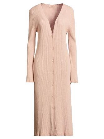 TWINSET Ribbed Knit Midi Dress With Metallic Accents - Beige