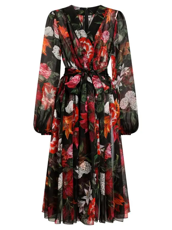 Dolce & Gabbana Chiffon Dress With Floral Print - Black
