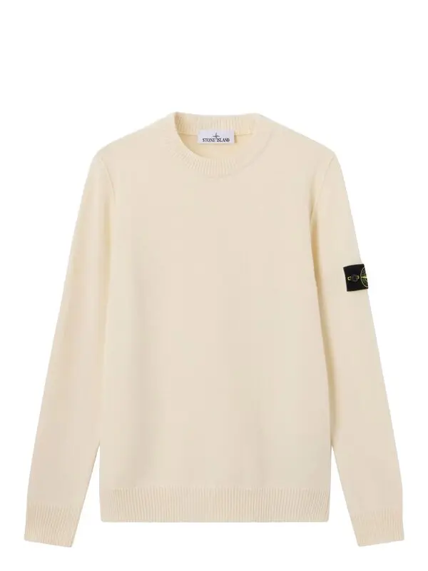 Stone Island Virgin Wool Blend Crew Neck Sweater - White