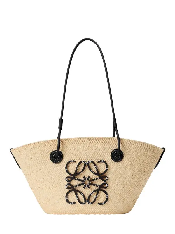 Loewe Anagram Palm Leaves And Leather Shoulder Bag - Black