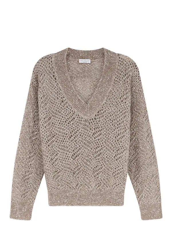 Brunello Cucinelli Mohair Blend Sweater With Dazzling Pattern - Beige
