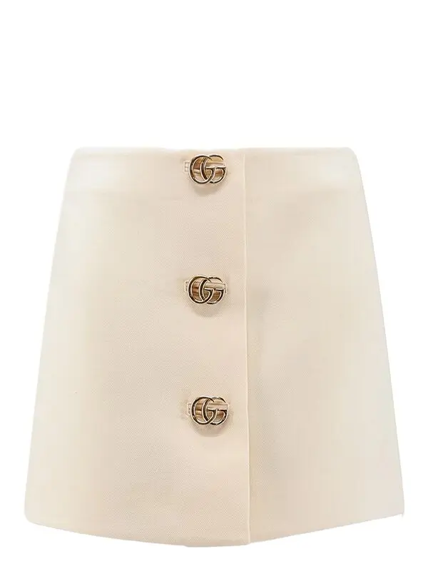 Gucci Wool Crêpe Skirt With Double G Button Detail - White