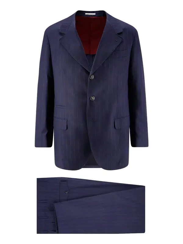 Brunello Cucinelli Virgin Wool Suit With Pinstripe Pattern - Blue