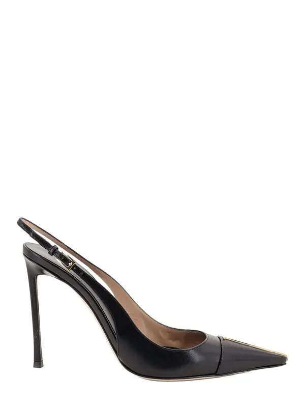 TOM FORD Leather Slingbacks With Metal T Logo Detail - Black