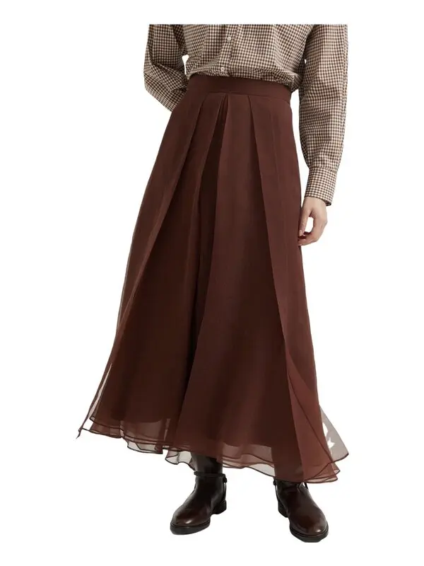 Brunello Cucinelli Silk Maxi Skirt - Brown