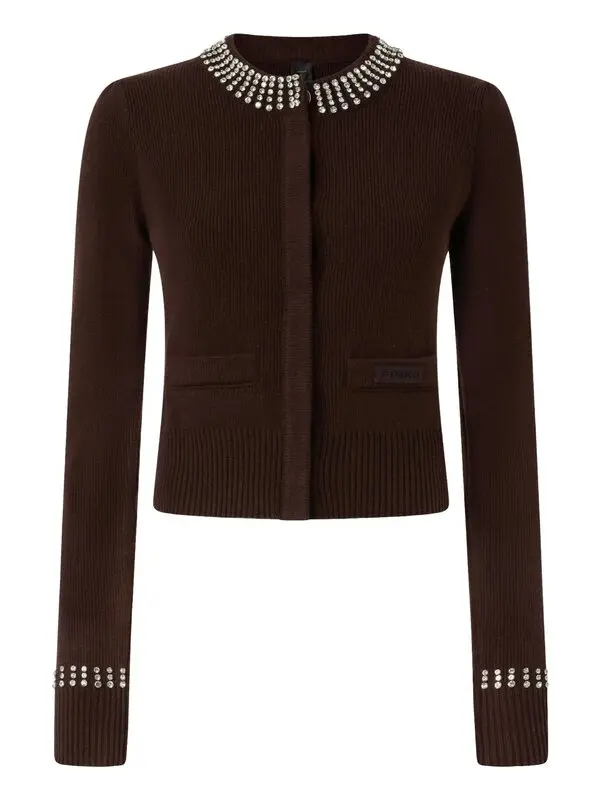Pinko Embellished Neck Knitted Cardigan - Black