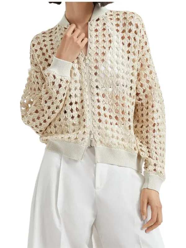 Brunello Cucinelli Crochet-knit Zip-up Jacket - White