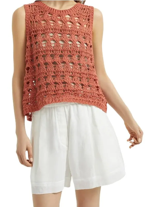 Brunello Cucinelli Crochet Crew Neck Sleeveless Top - White