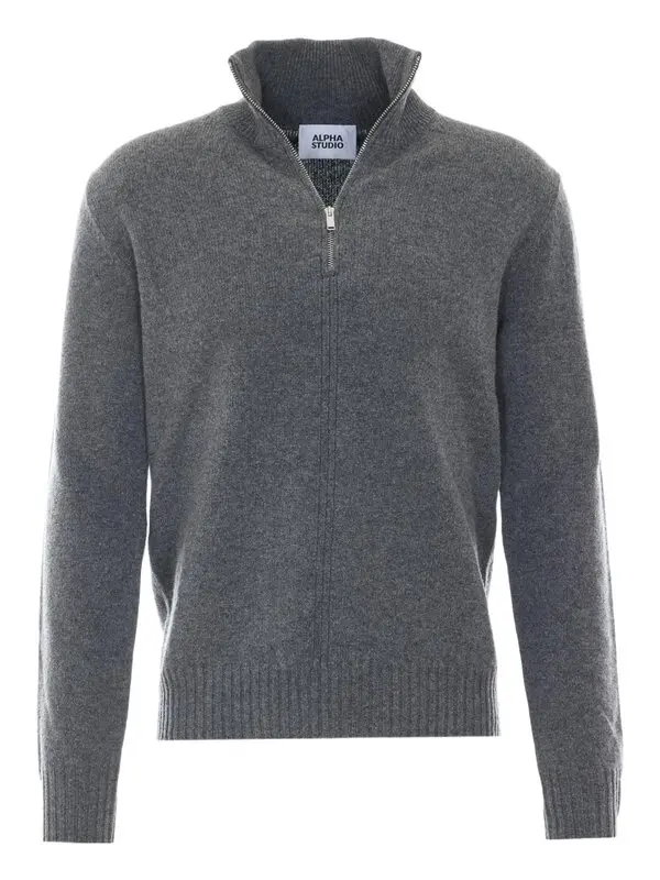Alpha Studio Half-zip High-neck Cardigan - Grey
