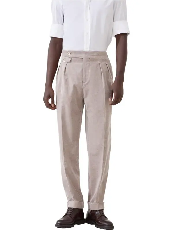 Brunello Cucinelli Pleated Plaid Trousers - Bark