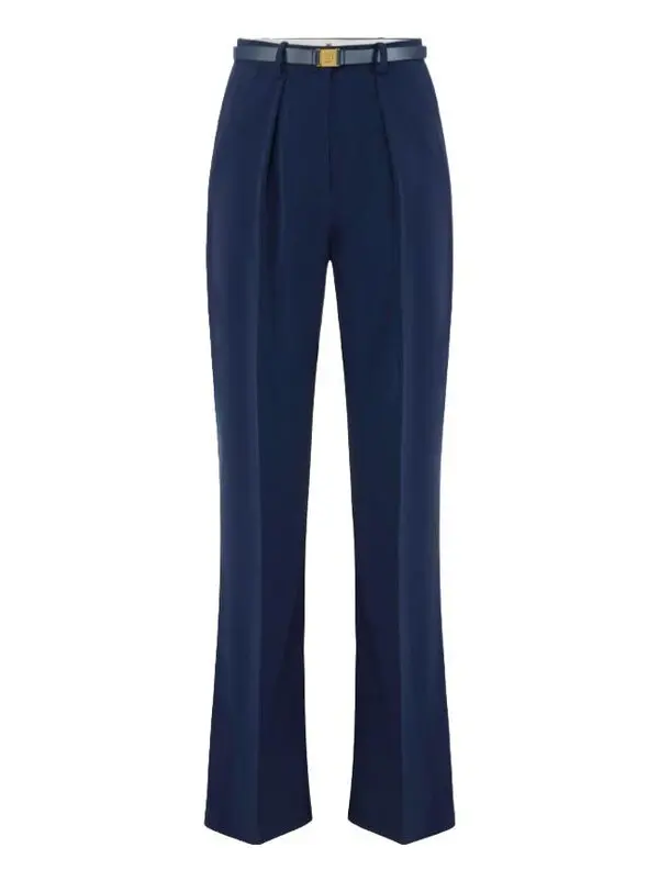 Elisabetta Franchi Lightweight Crêpe Trousers With Belt - Midnight Blue