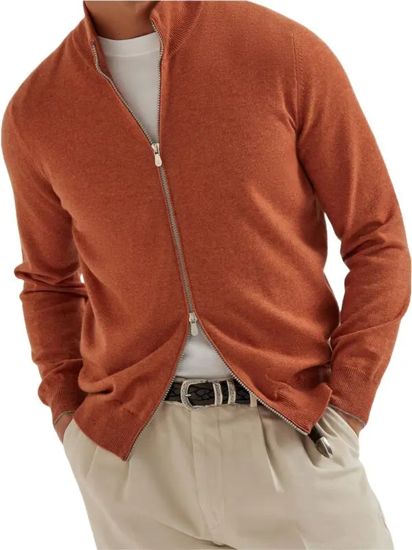Brunello Cucinelli Zip-front Ribbed Knit Cardigan - Red