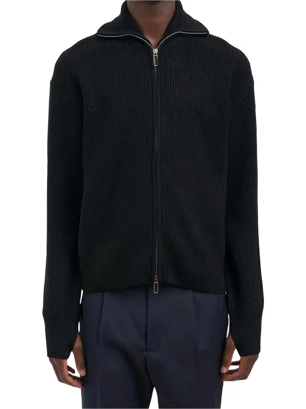 PAOLO PECORA Textured Knit Polo Sweater - Black