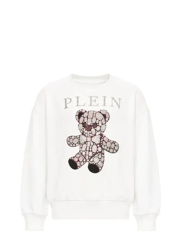 Philipp Plein Long-sleeve Sweatshirt With Embellished Teddy Bear Graphic - White