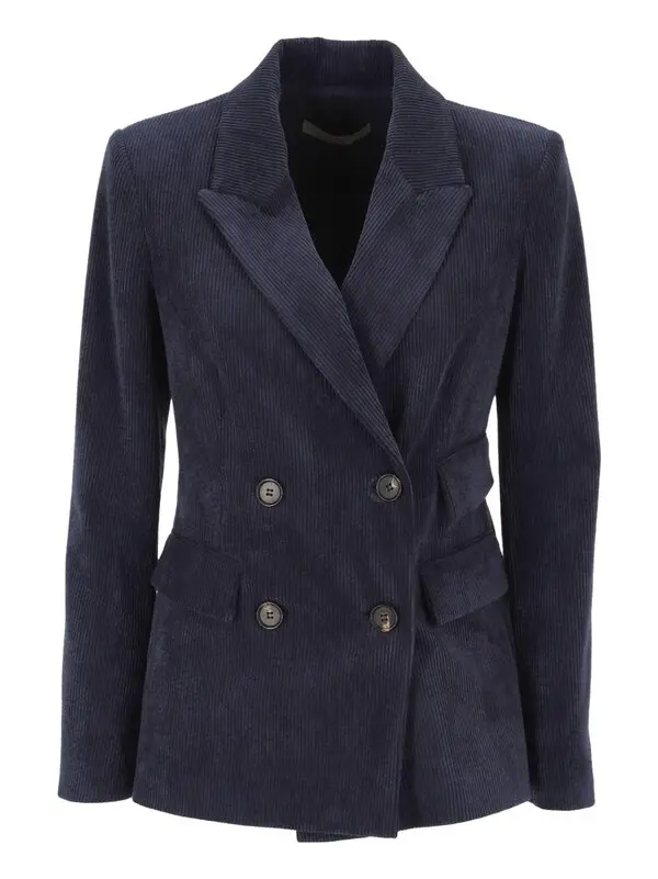 D.exterior Double-breasted Jacket With Patch Pockets - Blue