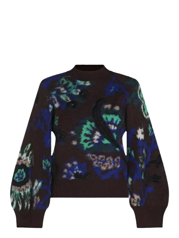 Sacai Floral Intarsia Knit Sweater - Brown