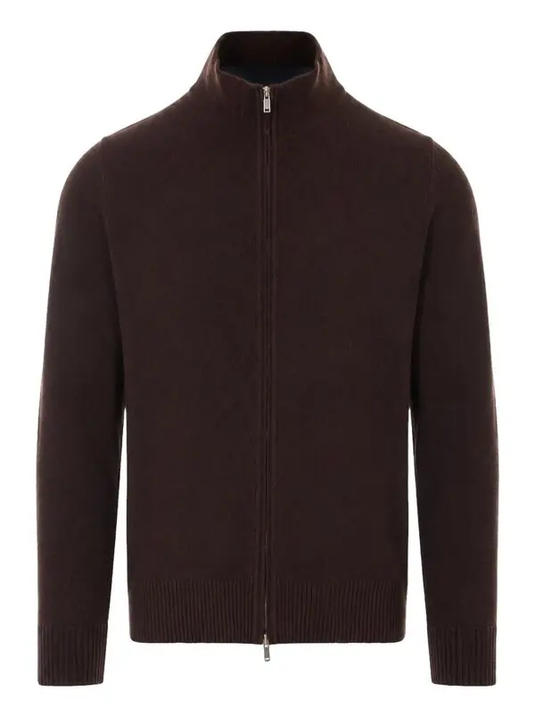Alpha Studio Zip-up Knitted Jacket With High Neck - Brown