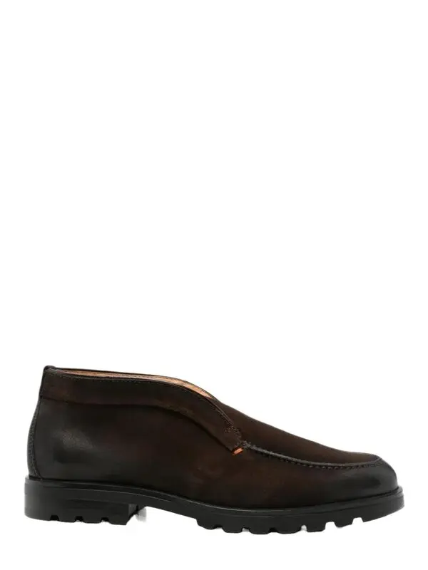 Santoni Round-toe Leather Loafers - Darkbrown