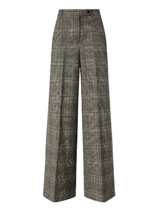 Pinko Checked Wide-leg Trousers - Black