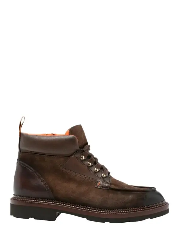 Santoni Lace-up Panelled Boots - Brown