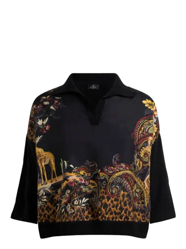 Etro Knitted Top With Placed Animal And Paisley Print - Black
