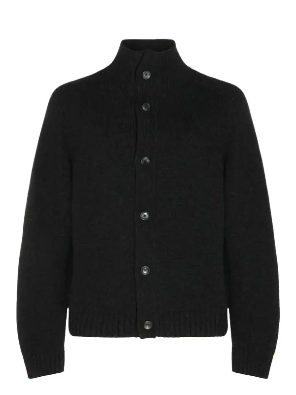 TOM FORD Ribbed High Neck Cardigan - Shadow Grey