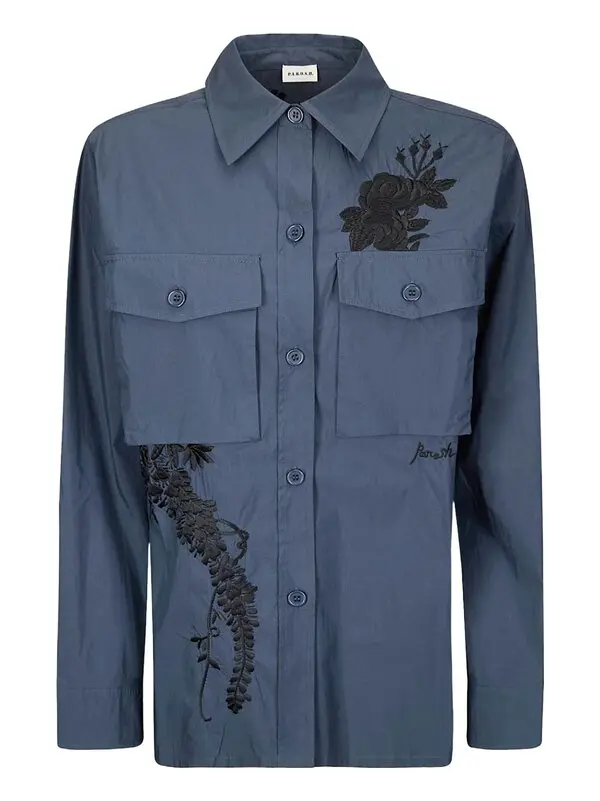 P.a.r.o.s.h Floral Embroidered Shirt - Slate Blue