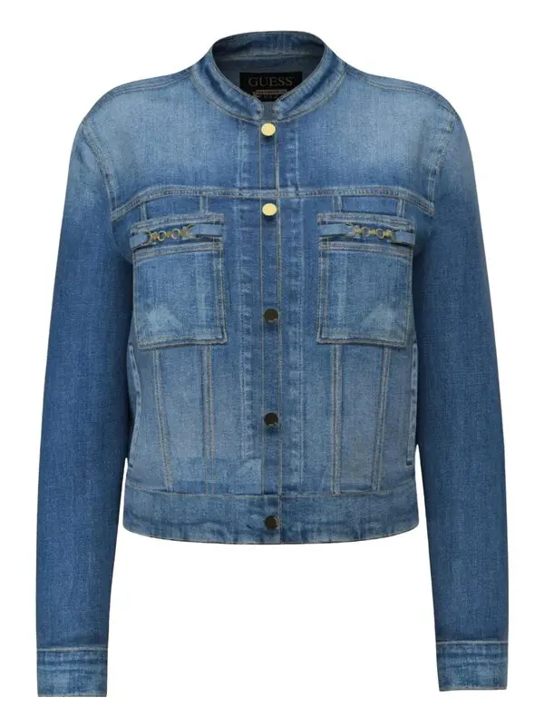 Guess Long Sleeve Denim Jacket With Metal Trims - Blue