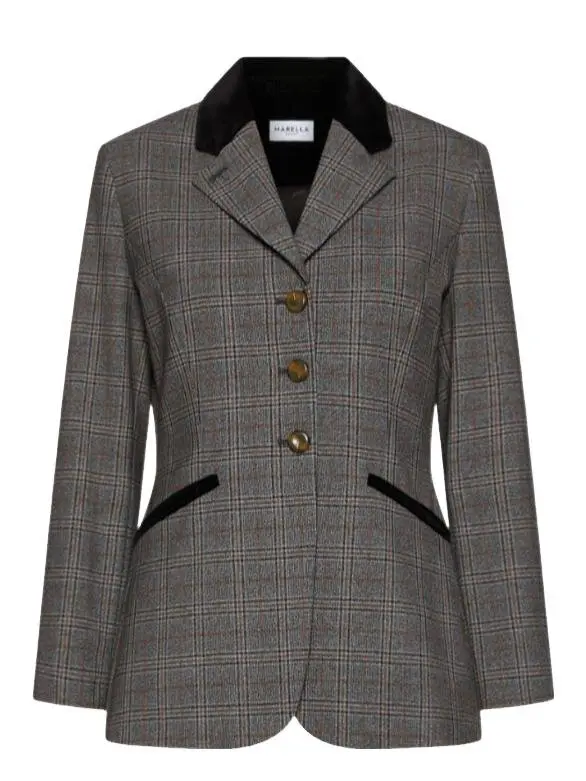 Marella Slim-fit Stretch Twill Blazer With Velvet Trim - Grey