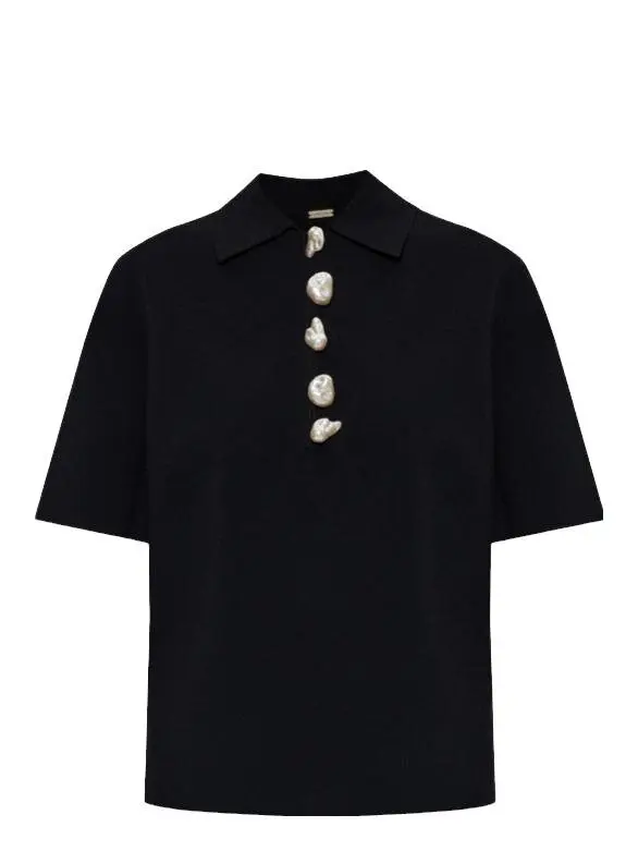 Cult Gaia Embellished Collared Short-sleeve Polo - Black