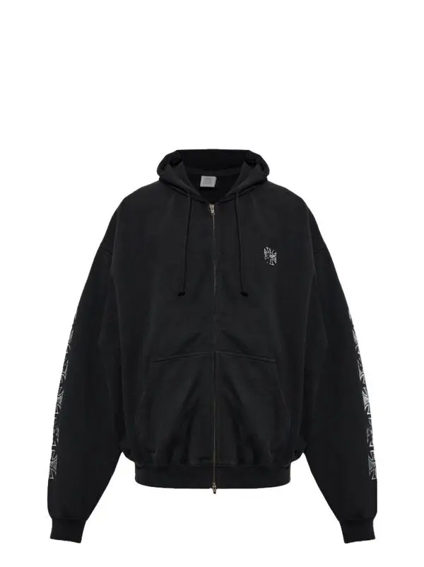 Vetements Graphic Sleeve Zip-up Hoodie - Black