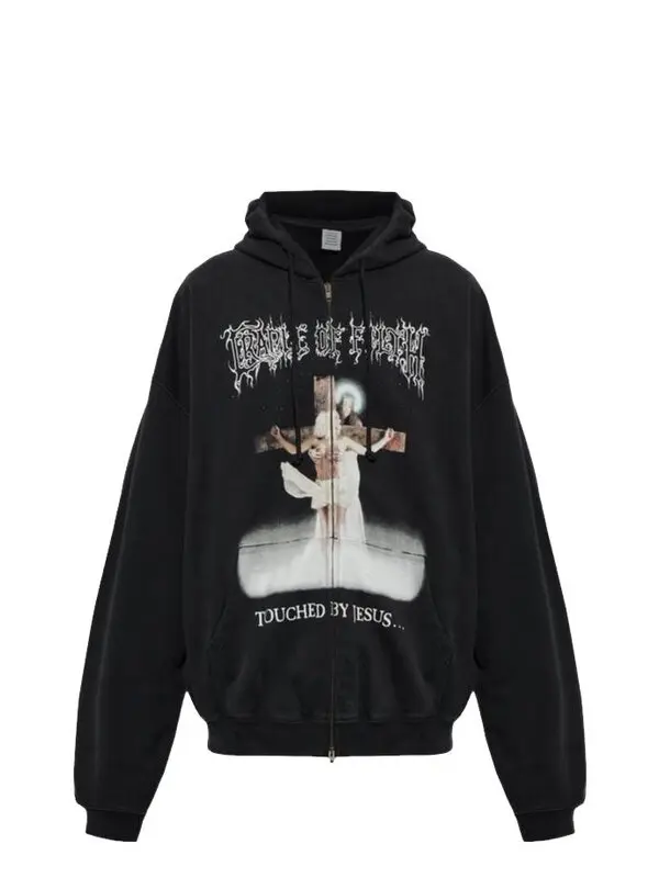 Vetements Graphic Zip-up Hoodie - Black
