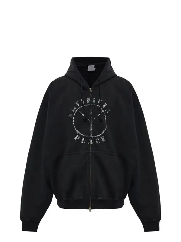 Vetements Printed Zip-up Hoodie - Black