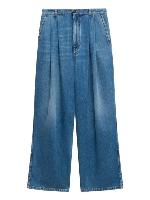 Marni Pleated Logo Patch Jeans - Blue