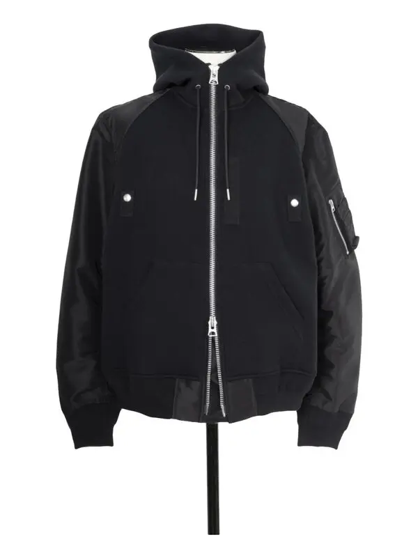 Sacai Panelled Zip-up Hoodie - Black