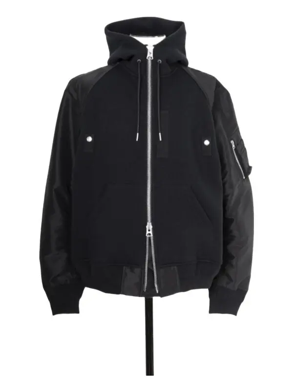 Sacai Panelled Zip-up Hoodie - Black