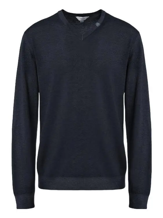 Malo V-neck Long Sleeve Sweater With Ribbed Trim - Blue