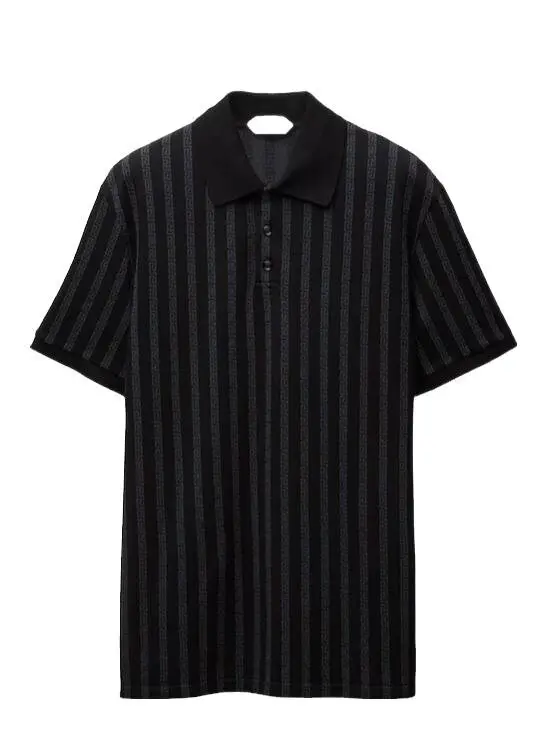 Versace Jacquard Cotton Piqué Polo - Black