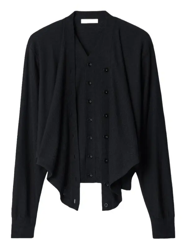 LEMAIRE Merino Wool Blend Trompe-l'œil Cardigan - Black