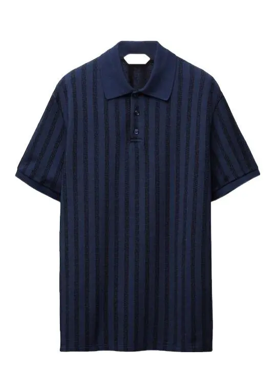 Versace Jacquard Cotton Pique Polo - Blue