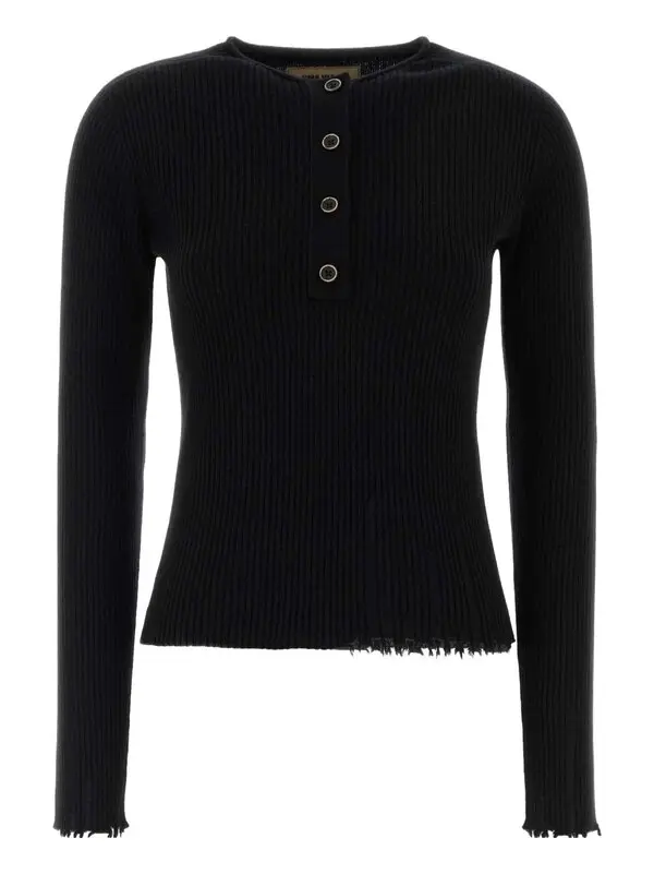 UMA WANG Ribbed Henley Knitted Top - Black
