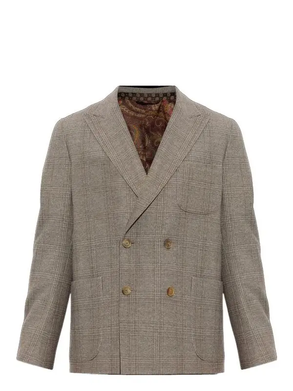 Etro Checked Double-breasted Blazer - Gray