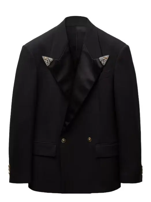 Versace Embellished Lapel Double-breasted Blazer - Black