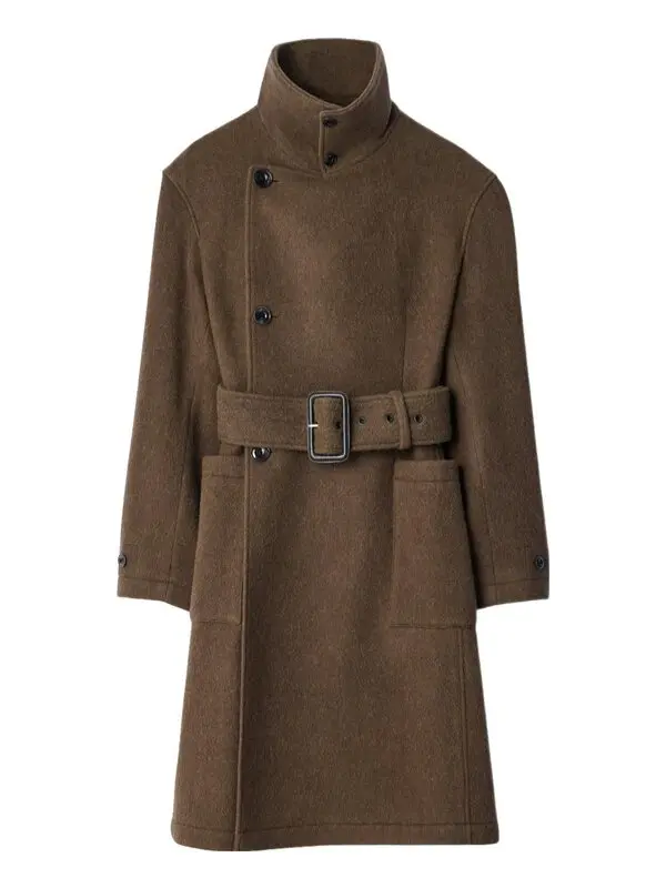 LEMAIRE Fitted Wrap Coat In Felted Wool And Alpaca Blend - Mud
